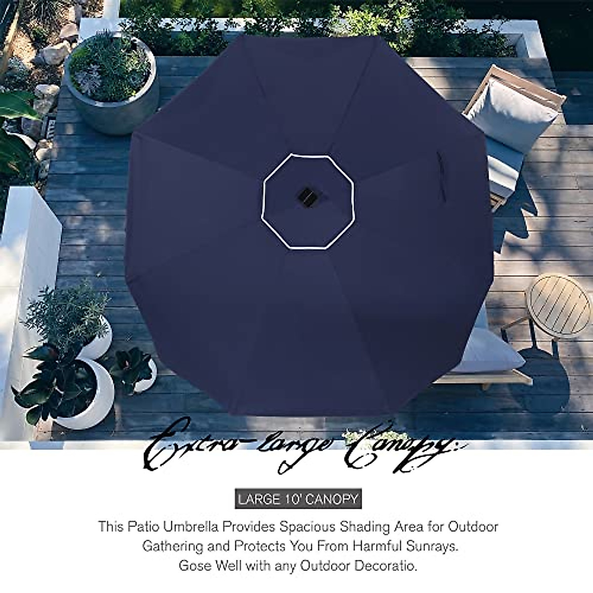 Sophia & William Patio Umbrella with 24 LED Lights Outdoor Umbrella with Corrugated Edge Easy Lift UV Protection 9ft Umbrella Auto-Tilt for 5 Pieces Patio Furniture Backyard Pool Garden, Navy