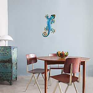 Songjum Metal Gecko Outdoor Decor, 15 Inch Metal Gecko Wall Decoration, Large Hanging Lizard Wall Decor Art Sculpture for Home Bedroom Yard Fence Kitchen (blue)