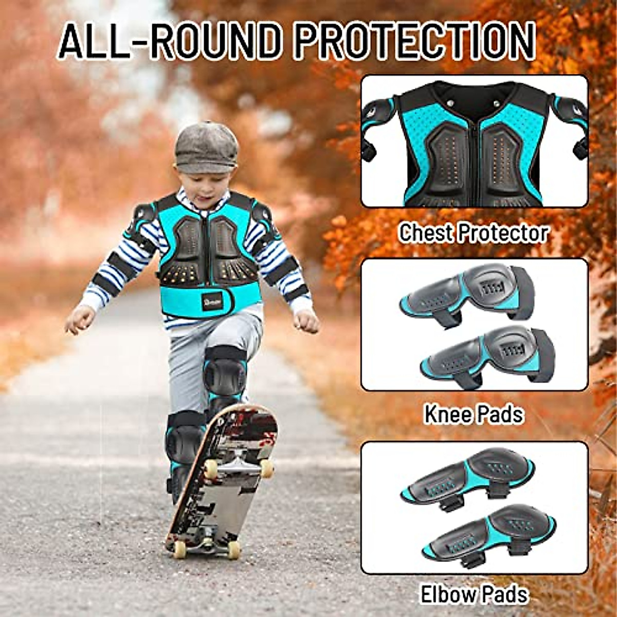 Reomoto Kids Protective Gear,Motorcyle Armor Suit Dirt Bike Gear for Kids Dirt Bike Cycling Skating Off-RoadRiding Skiing (Blue) (020)