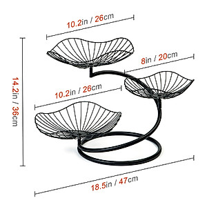mossFlos 3-Tier Fruit Basket Holder, Decorative Fruit Bowls Stand, Easy Installation