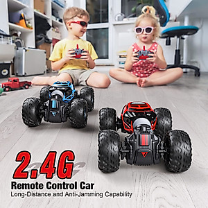 Powerextra Remote Control Car, Gesture Sensing RC Car, 4WD Transform Off Road Crawler, All Terrains Toy Stunt Car with Two Batteries, 50+ Mins Play Time for 6-12 Year Old Boys & Girls
