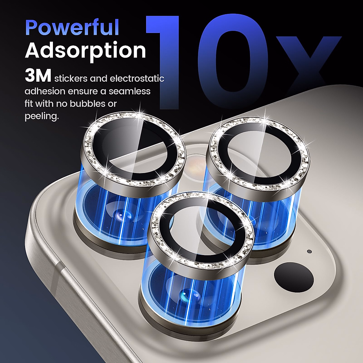 Tensea for iPhone 16 Pro Max/16 Pro/15 Pro Max/15 Pro/12 Pro Max Camera Lens Protector, Metal Aluminum Alloy Tempered Glass Cover Camera Screen Protector Accessories, Case Friendly