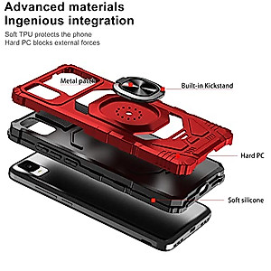 Ailiber for TCL 30Z (T602DL) Phone Case, TCL 30 LE Case with Screen Protector, Ring Kickstand for Magnetic Car Mount, Military Grade, Heavy Duty Shockproof Protective Cover for Alcatel TCL 30 Z-Red