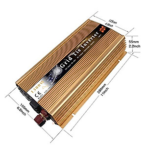 Marsrock 1300W Grid Tie Inverter Auto 20-50VDC(30v, 36v Solar) to 90~140VAC(110V AC) MPPT Pure Sine Wave Inverter for Max 1500W Solar or Wind Power Input (Golden)