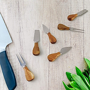 Linwnil Cheese Knife Set,6pcs Cheese Spreader Knives with Wood Handle Steel Stainless 6 Slate Markers 4 Mini Spoons 4 Forks for Charcuterie Board Accessories