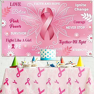 Breast Cancer Awareness Backdrop Decorations - Pink Ribbon Banner Charity Activities Party Supplies Ornaments