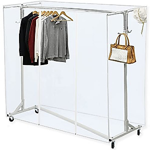 Simple Houseware Industrial Grade Z-Base Garment Rack, 400lb Load with 62" Extra Long bar w/Clear Cover and Tube Bracket