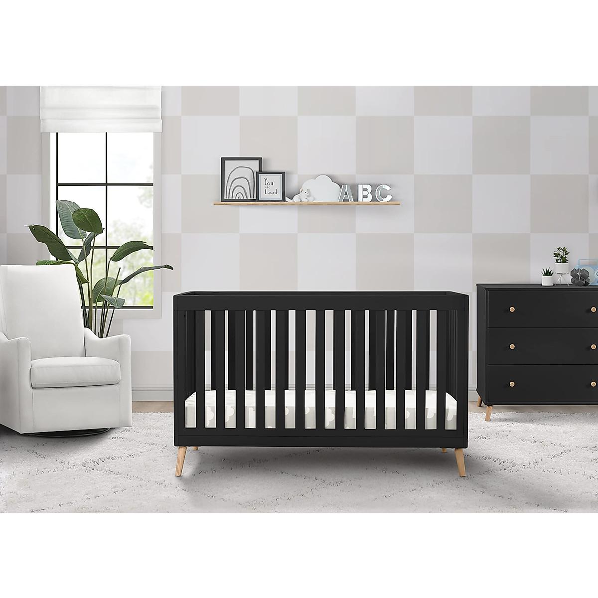 Delta Children Essex 4-in-1 Convertible Baby Crib, Ebony with Natural Legs