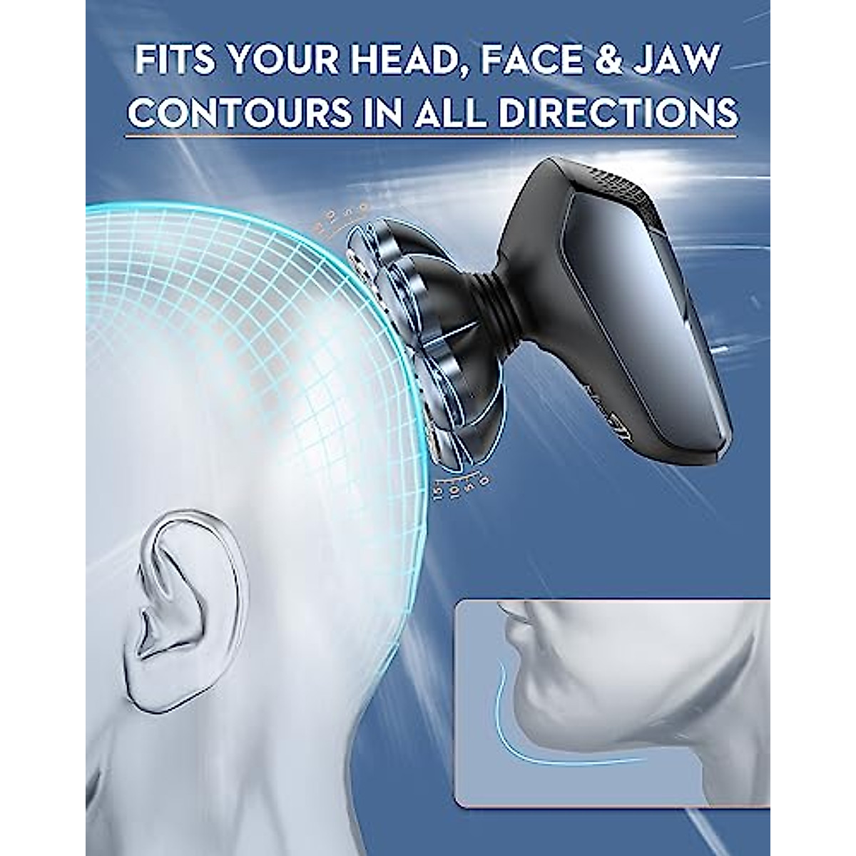 Detachable Head Shavers, Kibiy Electric Razor IPX7 Waterproof for Bald Men, Wet/Dry LED Display Rechargeable 7D Rotary Shaver Grooming Kit with Type-C Charge