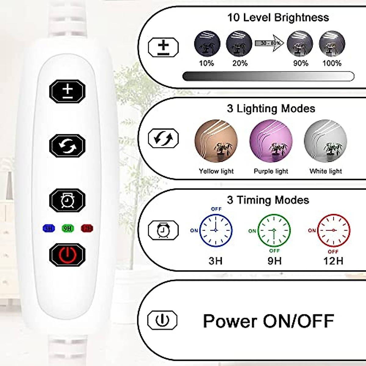 SUWITU Grow Lights for Indoor Plants, 6000K 144 LEDs Clip on Grow Light Plant Growing Lamps for Succulents, Valentines Day Gifts for Plant Lovers, Auto 3/9/12H Timer, 3 Switch Modes,10-Level Dimmable