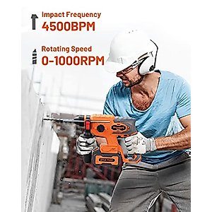 Heywork Cordless Rotary Hammer Drill, 4 Modes Variable Speed and Adjustable Handle, SDS-Plus Chuck Hammer Drill with 21V 2*4.0Ah Li-ion Battery and Charger, Electric Hammer Drill for Wall, Concrete.