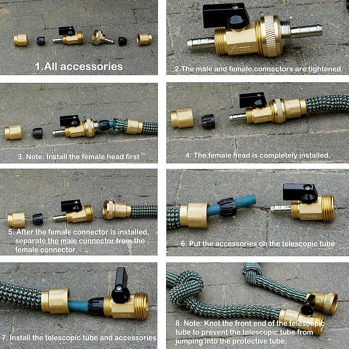 YELUN Garden telescopic hose end adapter with shut off Valve,Garden retractable hose end Fittings Kit,Repair Connector,Garden hose Brass Shut Off Valve 1Set