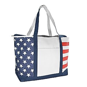 DALIX Striped Boat Bag Premium Cotton Canvas Tote Black, Red, Pink, Navy Blue, Purple (Stars-Stripes)