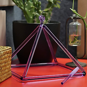 Joysense Purple Quartz Crystal Singing Pyramid 10 inch With Crystal Singing Bowl Striker and Carrying Case