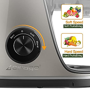 CIRAGO Juicer Machines, Slow Masticating Juicer Extractor Two Speed Adjustment, Easy to Clean, Quiet Motor, Cold Press Juicer for Vegetables and Fruits, BPA-Free (Grey)