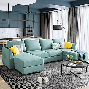 HONBAY Modern Fabric Middle Module for Modular Sofa Customizable Sectional Sofa Couch Accent Armless Chair, Aqua Blue