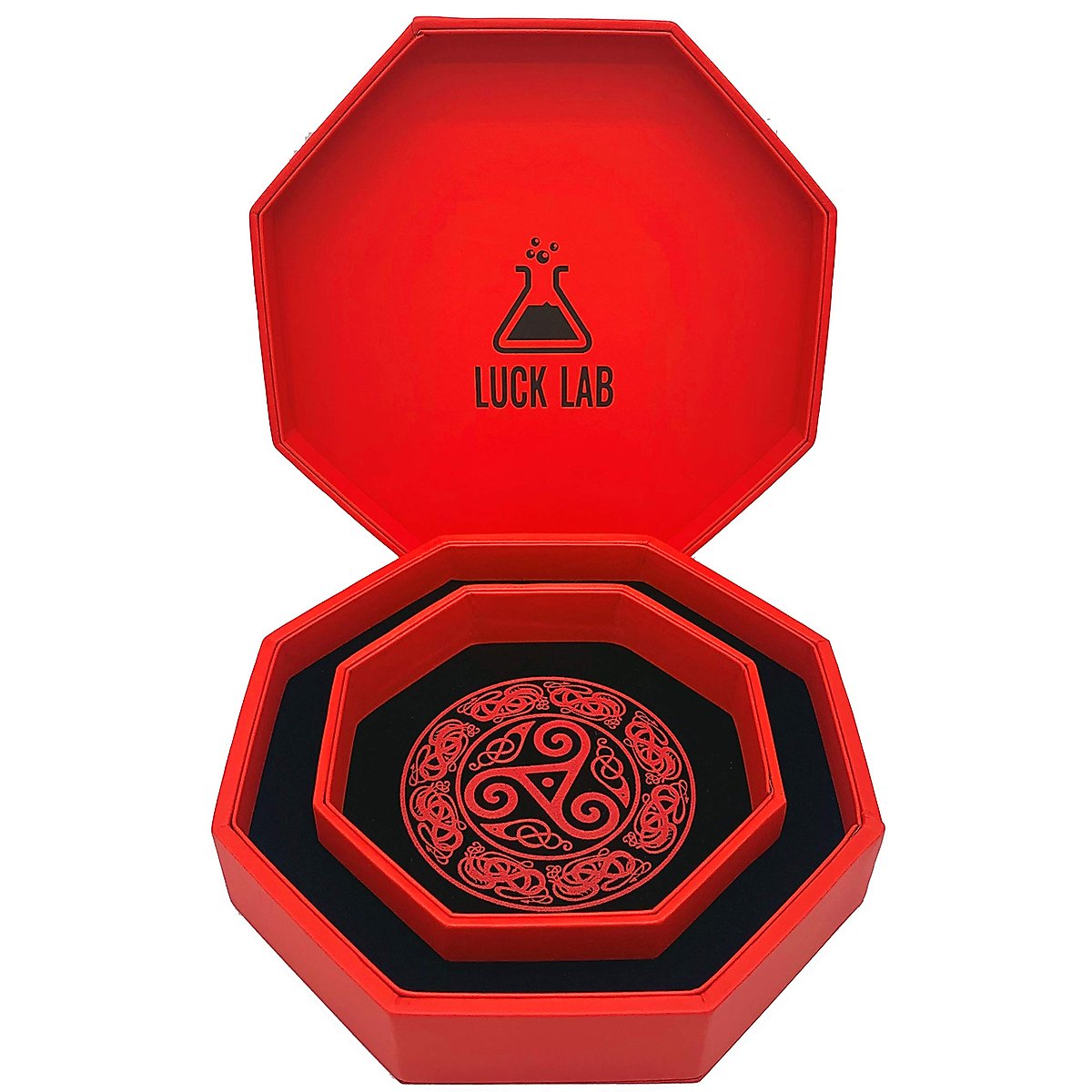 Luck Lab 8 Inch Dice Tray – Red - with Lid and Dice Staging Area for RPG Table Top Gaming- Dragon Design
