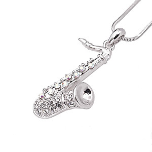 Spinningdaisy Silver Plated Woodwinds Musical Instrument Necklace (Saxophone)