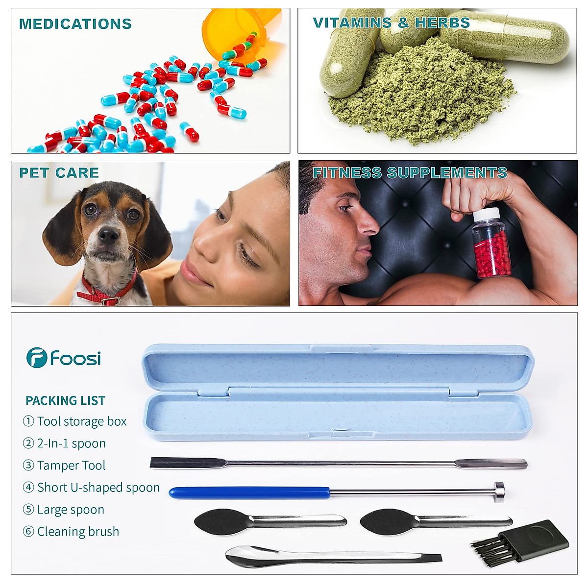 Capsule Filling Machine Kit – Pill Filler Tray Tools Size 00 for Quickly Maker Empty Gel Capsules, Lab Spoons Spatula Scoops Tool (6Pcs)