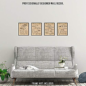 Classic Cars Collection Patent Prints, 4 (8x10) Unframed Photos, Wall Art Decor Gifts Under 20 for Home Office Man Cave College Student Teacher F1 McLaren Aston Martin Audi Porsche Team Racing