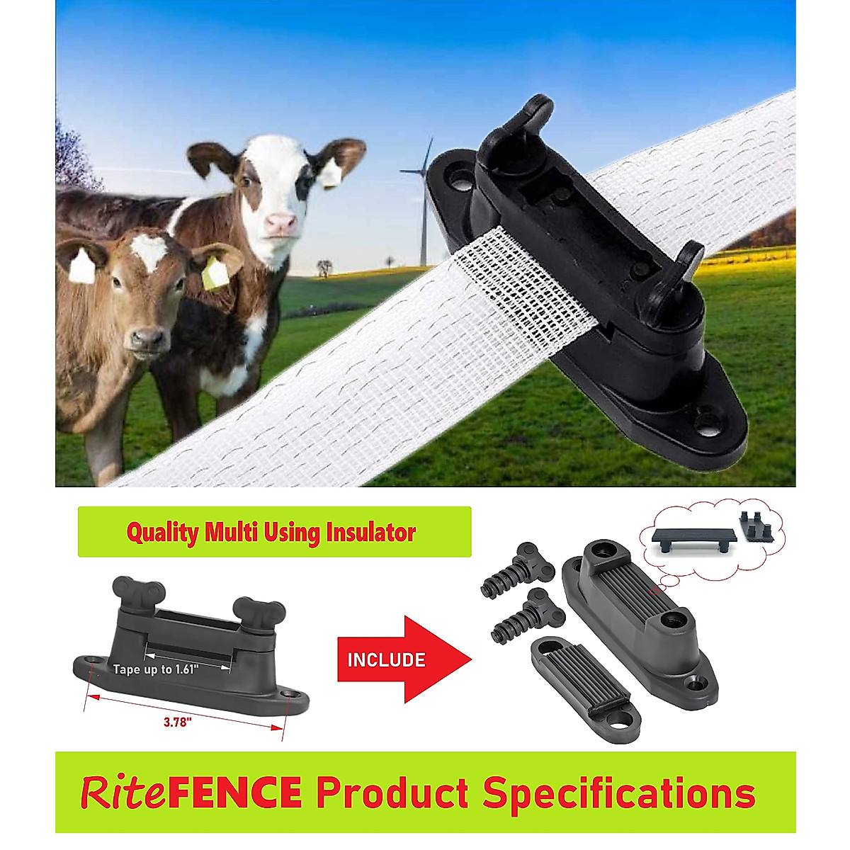 RiteFence Electric Fence Tape Clamp/Corner/Stretch/Tensioner Insulator Screwlock Polytape Nail & Screw on Wood Post PK25