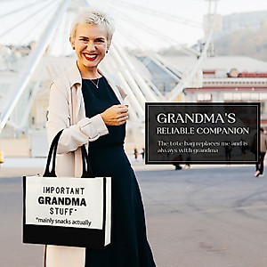 BackURyear Grandma Xmas Tote Bag Gifts, Important Stuff Tote Gifts for Grandma Christmas Stocking Stuffer Holidays Birthday from Grandkids Granddaughter, Cute Gifts Shopping Bag Grocery Bag