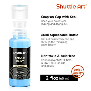 Shuttle Art Acrylic Paint Set, 36 Colors Acrylic Paint (2oz/Bottle) with Brushes & Palette, Rich Pigments Non-toxic Paint for Artists Kids & Adults, Art Supplies for Canvas Rock Ceramic Wood Painting