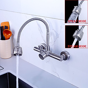 ZHYICH Kitchen Sink Faucet Wall Mount 8" Inch Center with Sprayer, Stainless Steel Mixer Tap, Nickel Brushed Unility Sink Faucet, NSF, Lead-Free