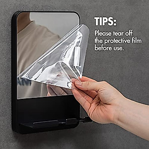 TAILI Shower Mirror Fogless for Shaving with Razor Holder, No Fog Mirror for Shower Suction, Rust-Proof & Removable Bathroom Mirror for Men and Women, Shower Makeup Shave Mirror,Black