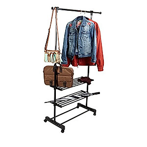 Mind Reader Rolling Garment Rack with 3 Shelves, Silver/Black