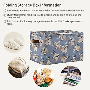Koala Floral Storage Basket Collapsible Storage Bins Box Cubes Fabric Clothes Hamper Toy Chest Gift Baskets for Shelves Home Shoes Office Nursery with Leather Handles