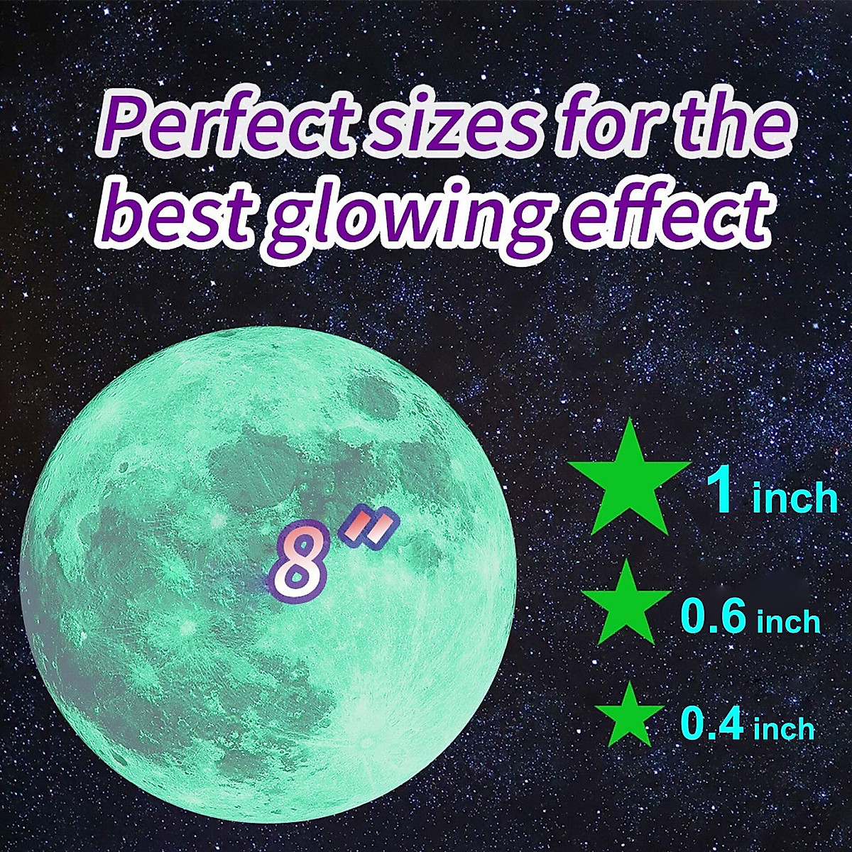 334 Pcs Glow in Dark Stars and Moon, Glow in The Dark Wall Stickers, Glowing Stars for Wall Decals, Glowing Ceiling Decals for Bedroom, Perfect for Kids Boys Girls Bedding Room Birthday Party
