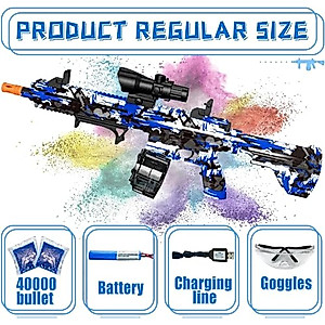 Electric Gel Ball Blaster, High Speed Automatic Splatter Ball Blaster with 40000+ and Goggles, JIFTOK Rechargeable Splatter Ball Toys for Outdoor Activities Shooting Game Party Favors-Blue