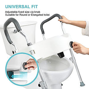 Raised Toilet Seat, Extra Wide Raised Toilet Seat with Handles, 5 Inch Elevated Toilet Seat Riser with Adjustable Legs for Elongated or Standard Commode Heavy Duty Bathroom Assist Safety Frame