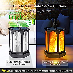 Solar Lantern Christmas Decorations Lights Dancing Flame, 2 Pack Waterproof Outdoor Hanging Lanterns for Patio Wall Hanging Garden Light Auto On/Off Landscape LED Path Light Garden Accessories