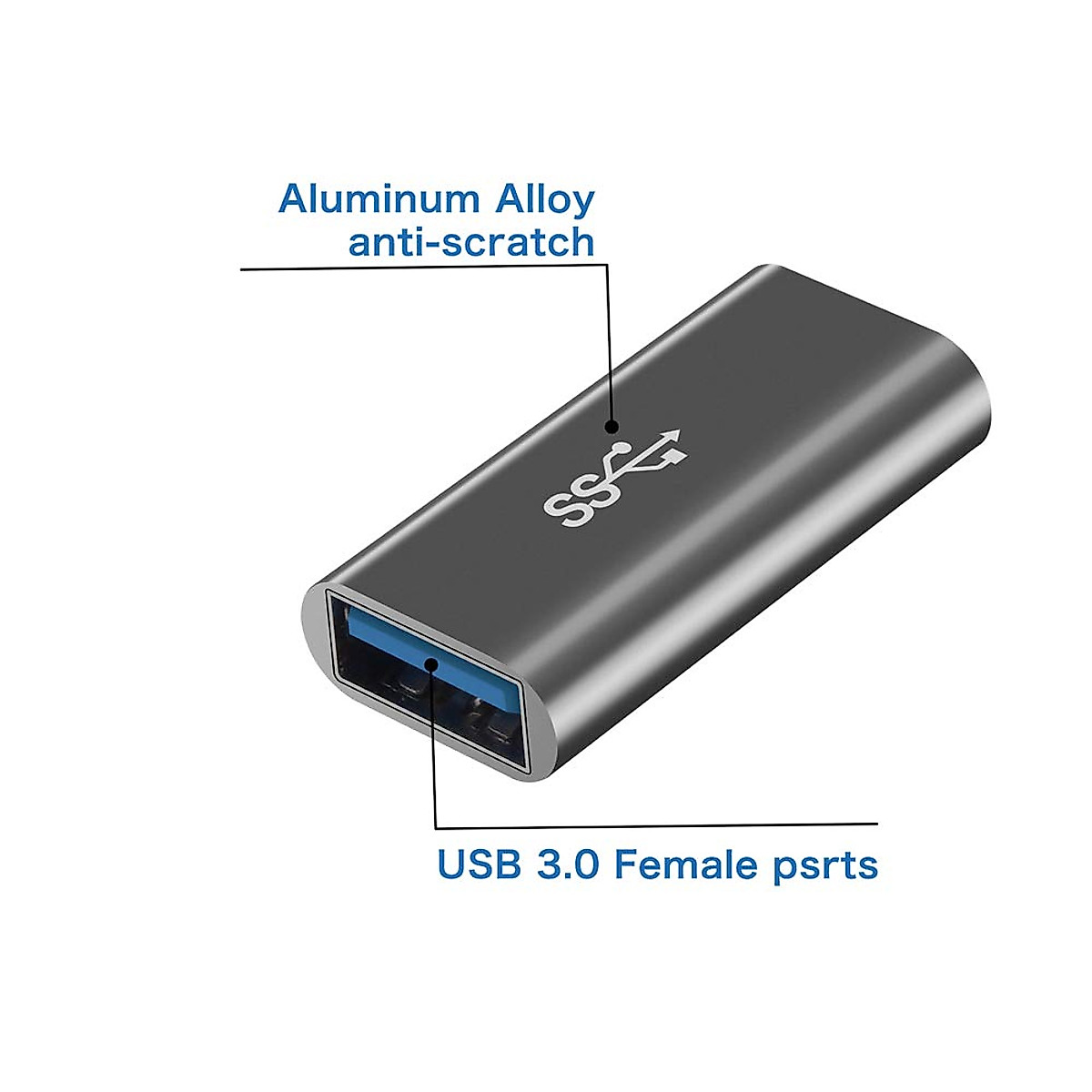 QianLink [2-Pack] Aluminum Type A Female to Female -Connector Converter,USB 3.0 Coupler Adapter (Grey)