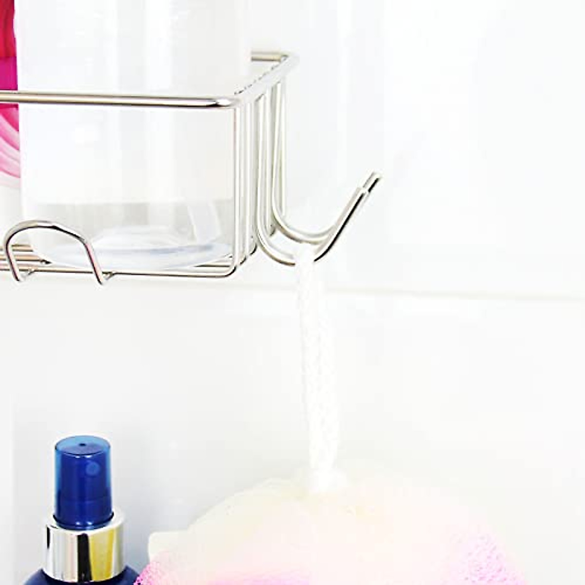 Casaphoria Shower Caddy, Adhesive Shower Organizer with 6 Hooks, Shower Shelf for Inside Shower No Drilling - Rustproof Stainless Steel Shower Rack Wall Mounted, 2 Pack(White Silver)