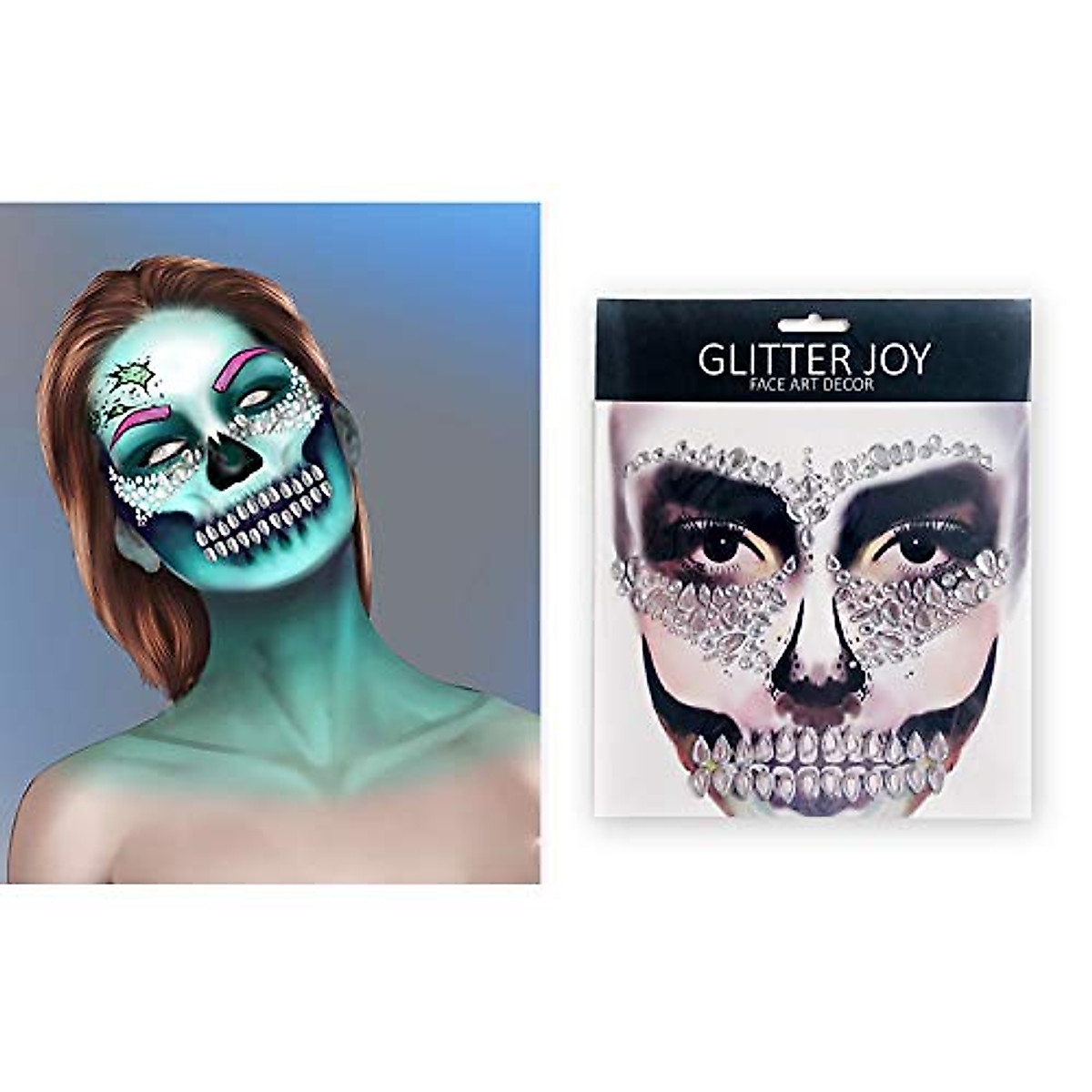 Skull Face Jewels Day of the Death Face Gems for Halloween Face Decals,6-Pack