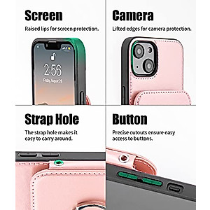 GOOSPERY Rich-Fit iPhone 14 Crossbody Wallet Case for iPhone 14 Case [Strap Included] with Card Holder Lanyard Magnetic Clasp [Kickstand Ring] Heavy Duty Protection, Rose Gold