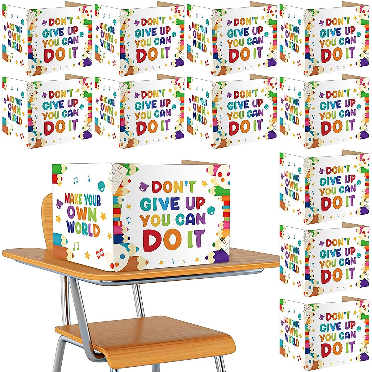 Chuangdi 50 Pcs Desk Dividers Privacy Boards for Student Classroom Test Privacy Folder 13 x 15.7 x 12'' Study Testing Shield Trifold Display Partition Panel Table Cardboard for School Home Office