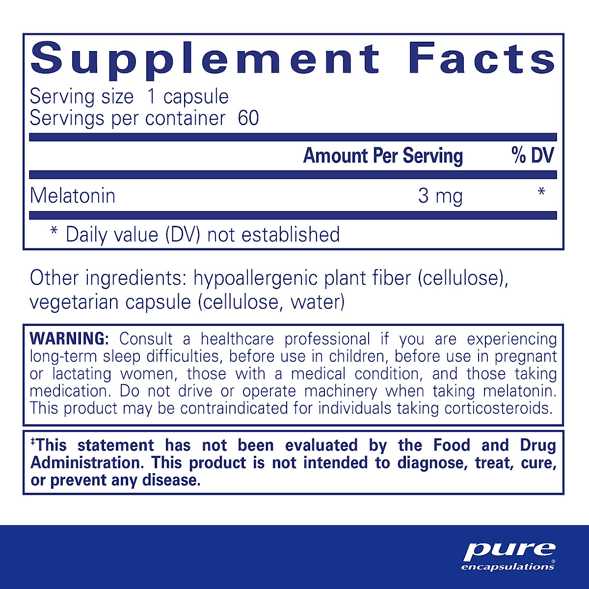 Pure Encapsulations Melatonin 3 mg - Antioxidant Supplement to Support Natural Sleeping & Relief of Occasional Sleeplessness - for Natural Sleep Support* - 60 Capsules