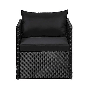 WO Outdoor Wicker Rattan Furniture 4 PCS Set Black Woven Table Chairs Set w Cushions & Back Support Pillows Coffee Table Seats 4 Black