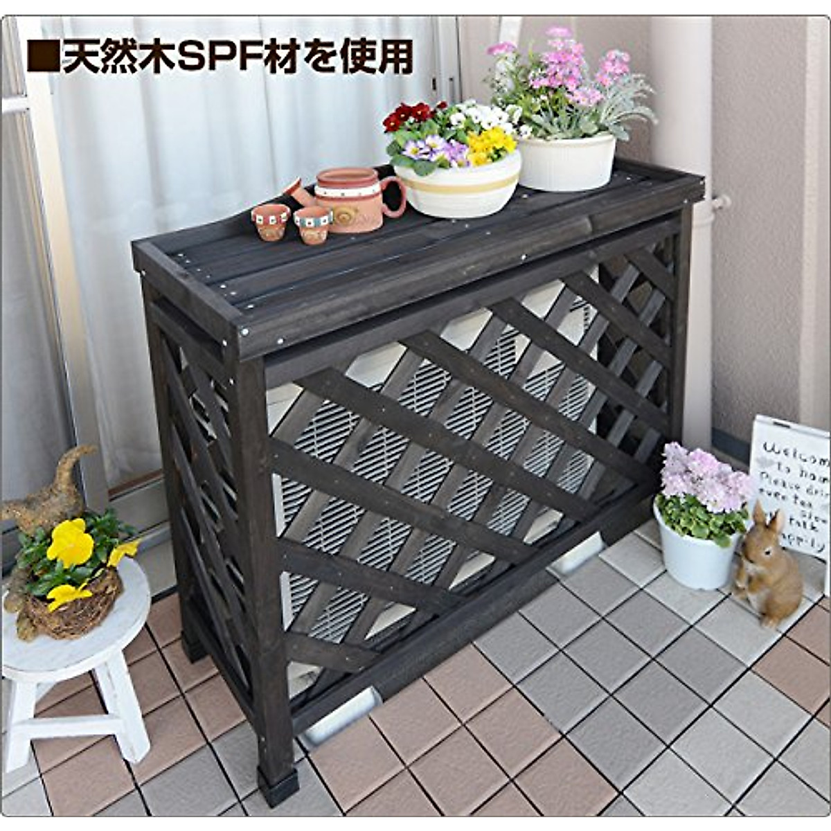 山善(YAMAZEN) Garden Master KOAC-8735 Air Conditioner Outdoor Unit Cover, Width 34.3 x Depth 13.8 x Height 32.3 inches (87 x 35 x 82 cm), Natural Wood SPF Material, Air Conditioner Guard, Veranda,