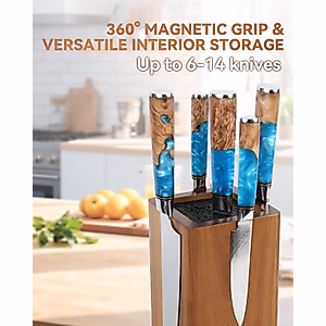 KUCHEASY Magnetic Knife Block 360° Rotating Wood Universal Knife Holder with Four Side Ultra Strong Magnets, Knife Storage Rack with Removable Bristles, Multifunctional Storage for Kitchen Counter Top