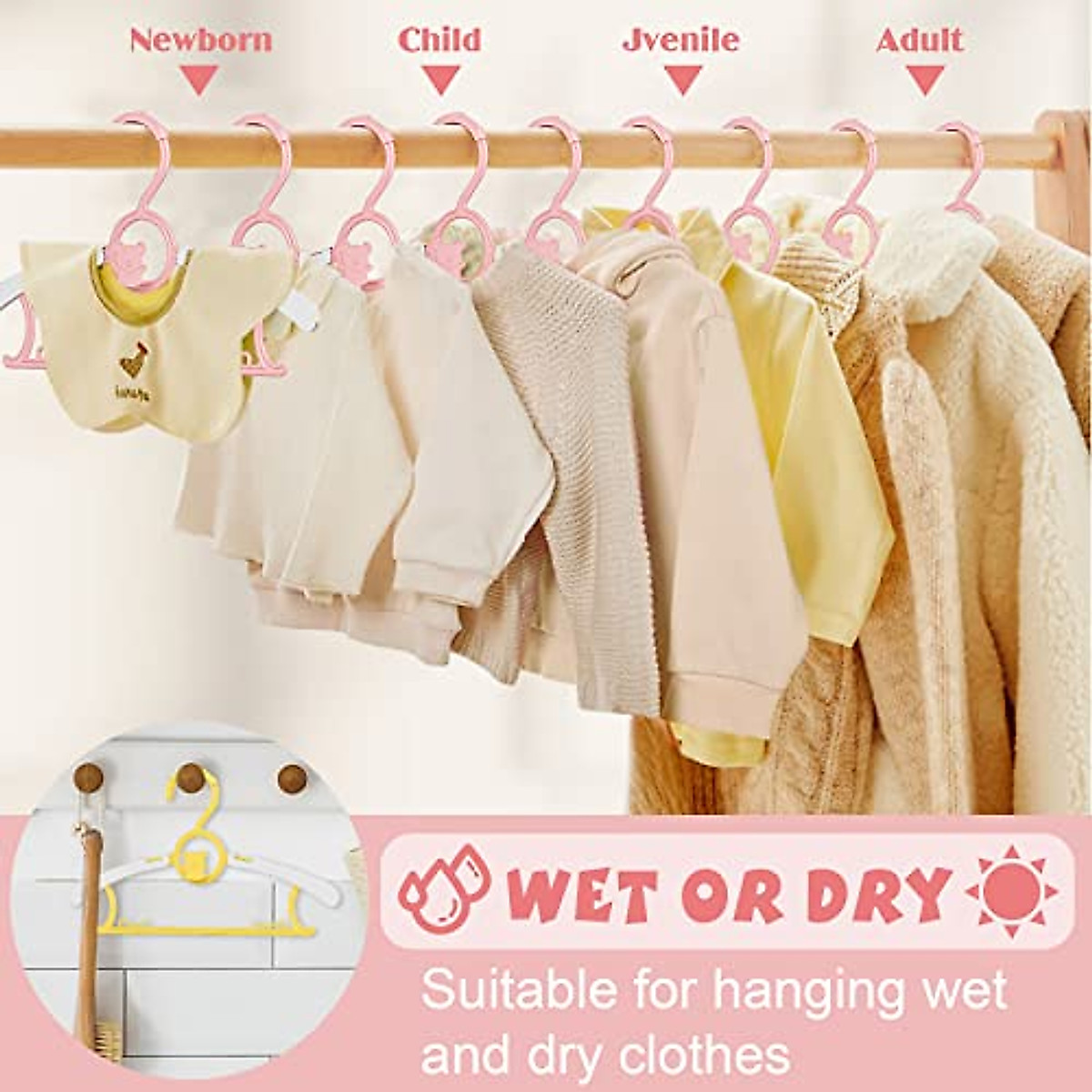 30 Pack Baby Hangers for Nursery Closet, Kids Baby Clothes Hangers Space Saving Adjustable Non-Slip Toddler Infant Clothes Hangers with Windproof Buckles for Baby Childrens Newborn Gifts, 11-14"