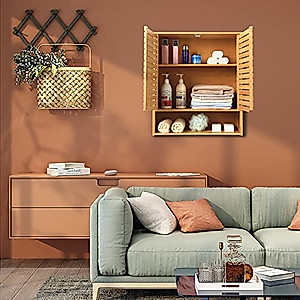 HYNAWIN Bamboo Wall Cabinet with Adjustable Shelf, Medicine Cabinet for Bathroom Living Room, Over-The-Toilet Floating Cabinet