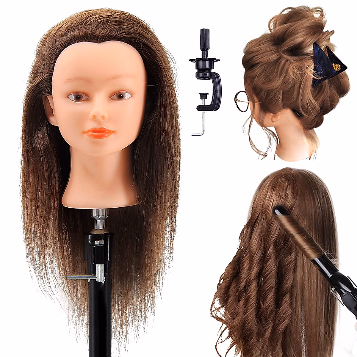 CZFY Cosmetology Mannequin Head with 100% Real Human Hair and Adjustable Stand 22-24” for Braiding Hair Styling Training Hairart Barber Hairdressing Fashion Salon Display (Blonde)