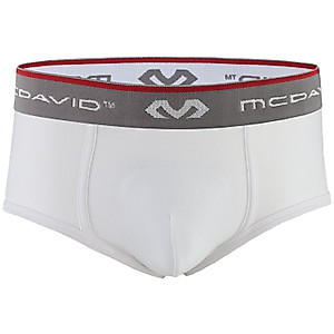 McDavid Men's Brief with FlexCup, Moisture-Wicking & Lightweight Protection, Support & Enhanced Fit, Includes FlexCup, White, Youth Regular