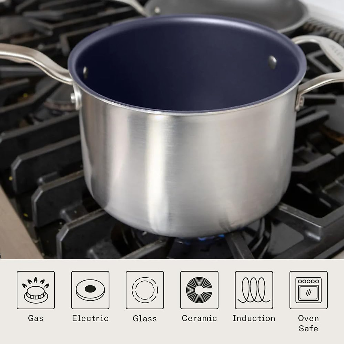 Made In Cookware - ProCoat 4 Quart Non Stick Sauce Pan Without Lid - Harbour Blue - 5 Ply Stainless Clad Nonstick Saucepan - Professional Cookware - Crafted in USA - Induction Compatible