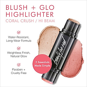 Beauty For Real Blush + Glo, In the Pink + Get Lit - Blush + Highlighter Stick - Cream-to-Powder Mineral Formula - Provides All Day Wear - Organic, Vegan - 0.32 oz